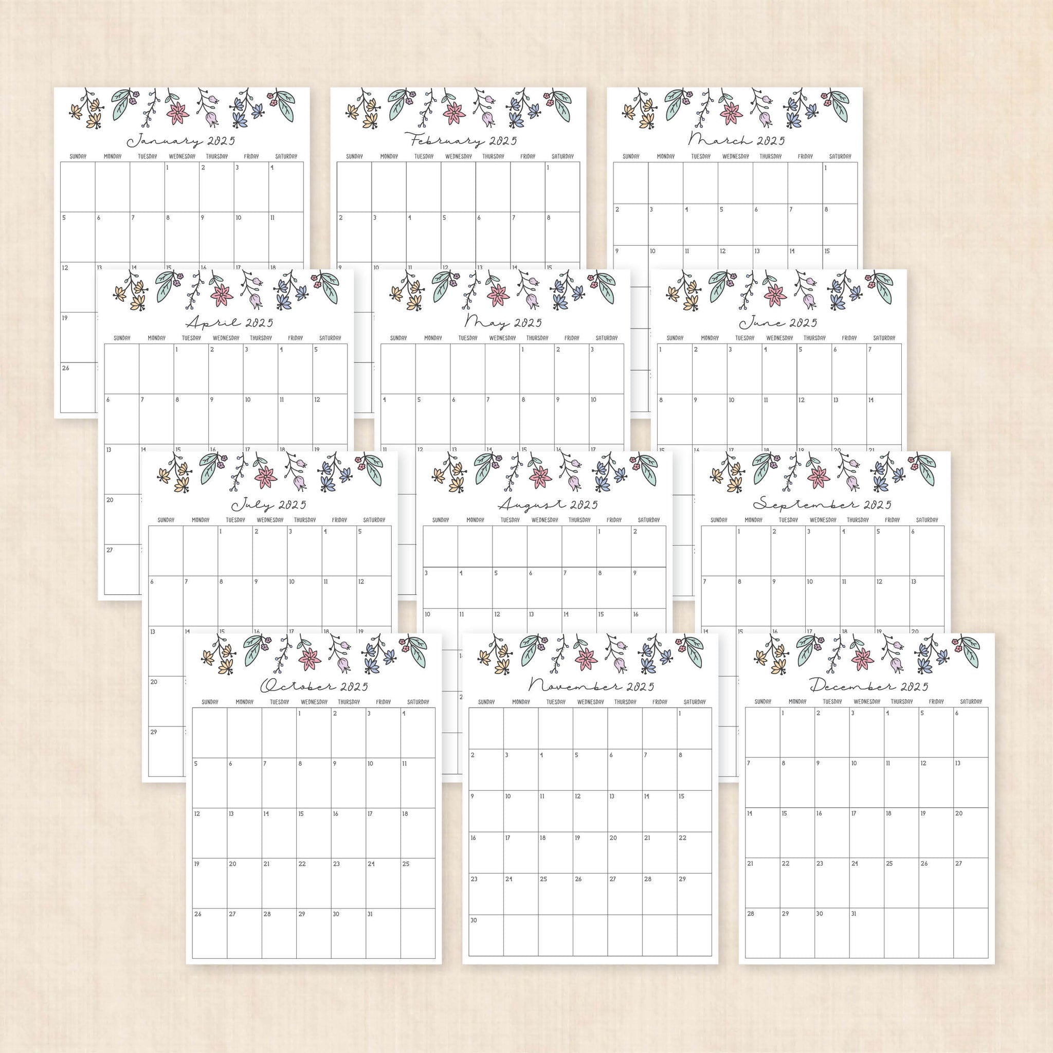 Printable 2025 Calendar · Wildflower Whimsy