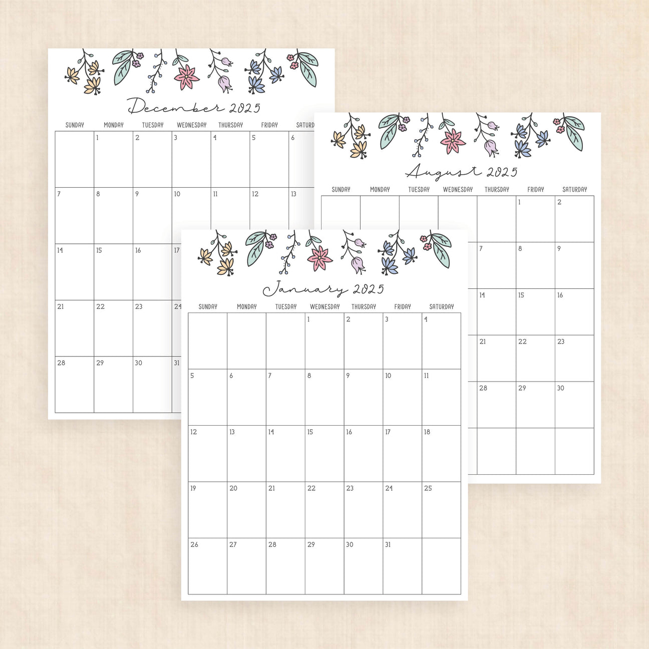 Printable 2025 Calendar · Wildflower Whimsy
