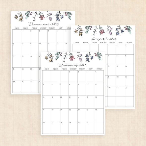Printable 2025 Calendar · Wildflower Whimsy