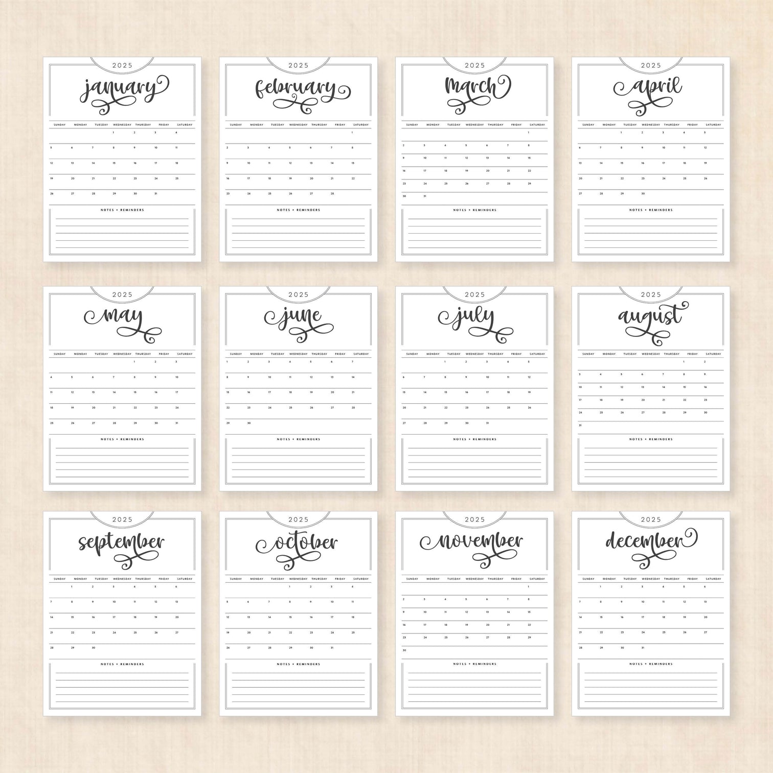 2025 Calendar · Tidy Plans