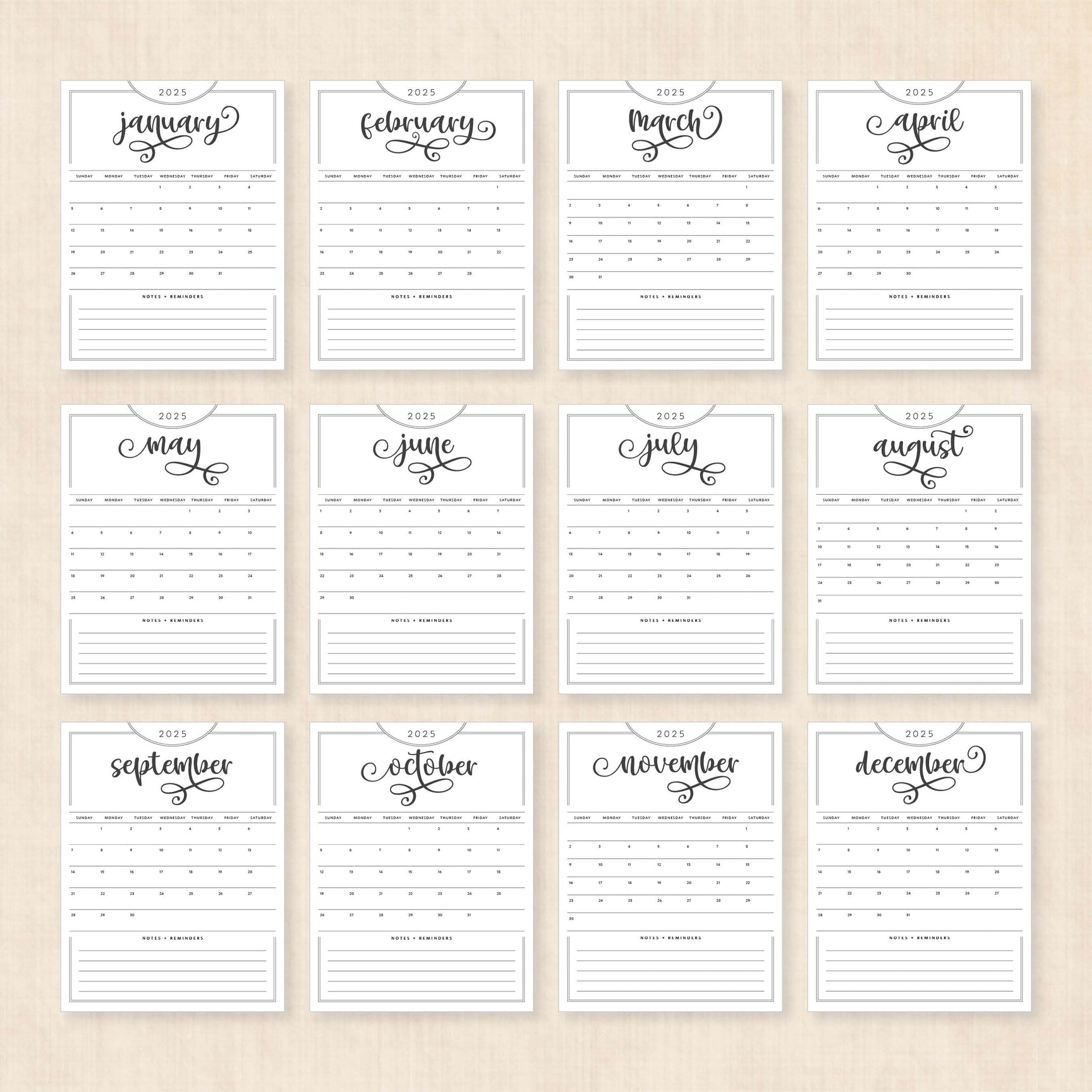 2025 Calendar · Tidy Plans