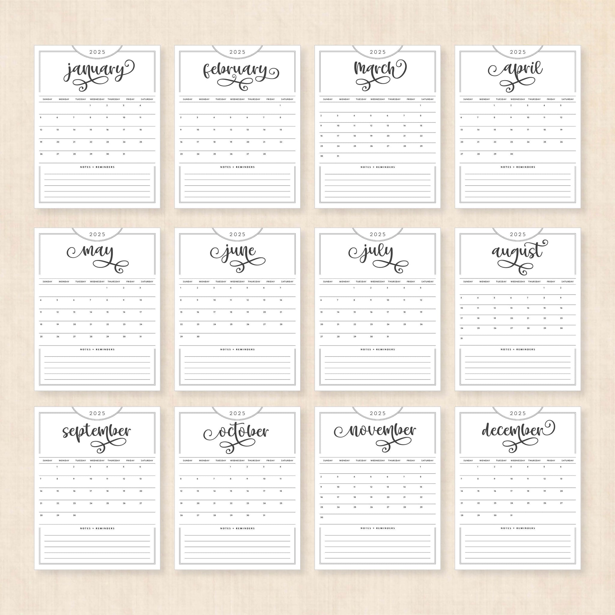 2025 Calendar · Tidy Plans