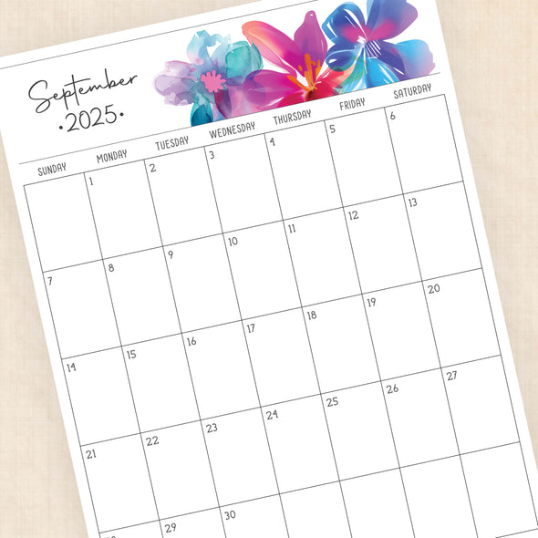 Printable 2025 Calendar · Boho Bougainvillea