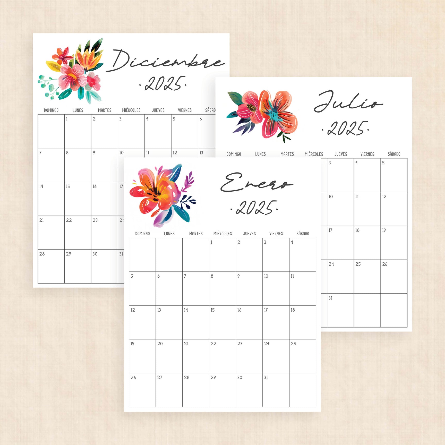 Calendario 2025 para imprimir · Tropical Treasure