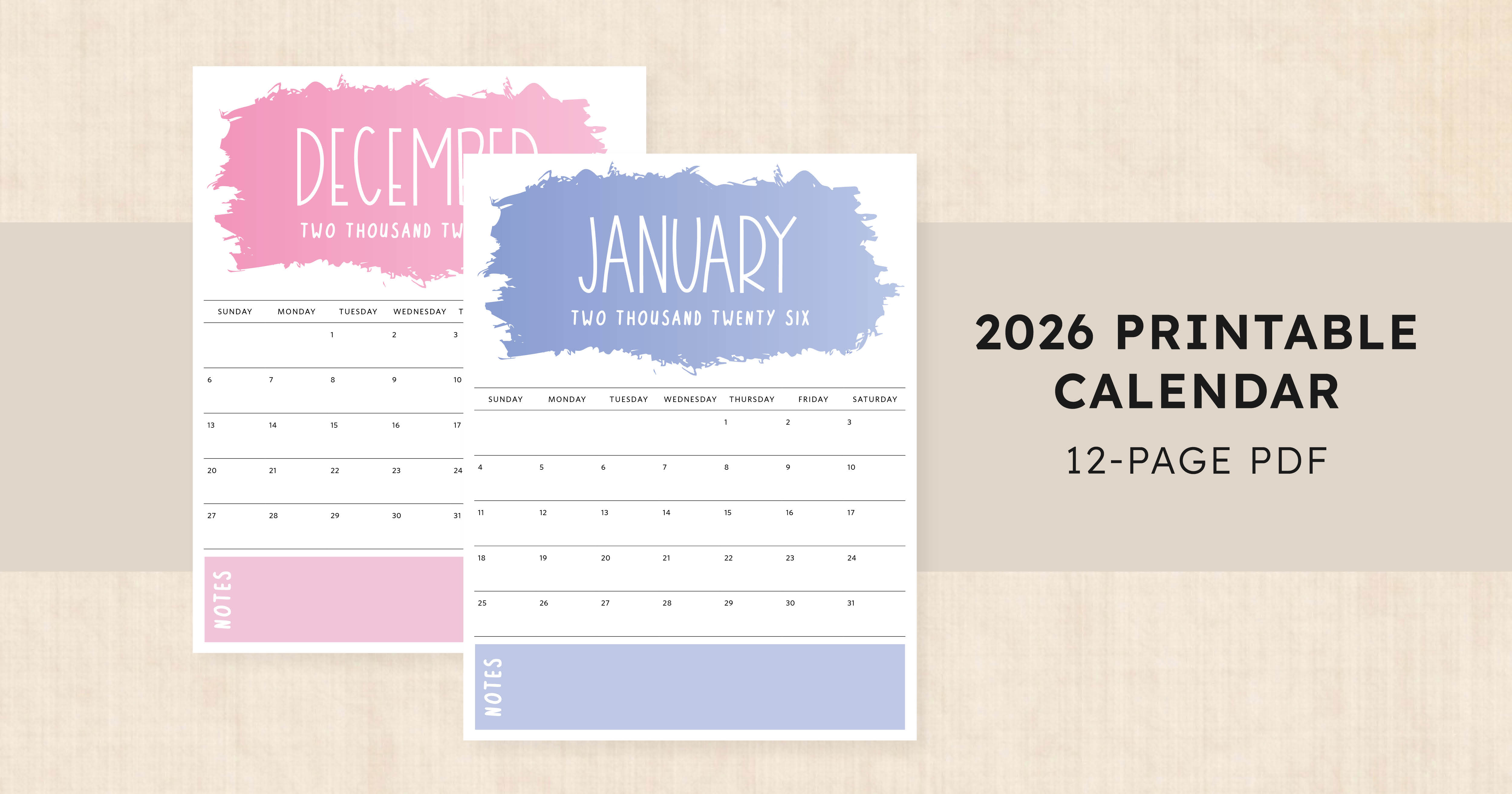 Printable 2026 Calendar · Vivid Vision