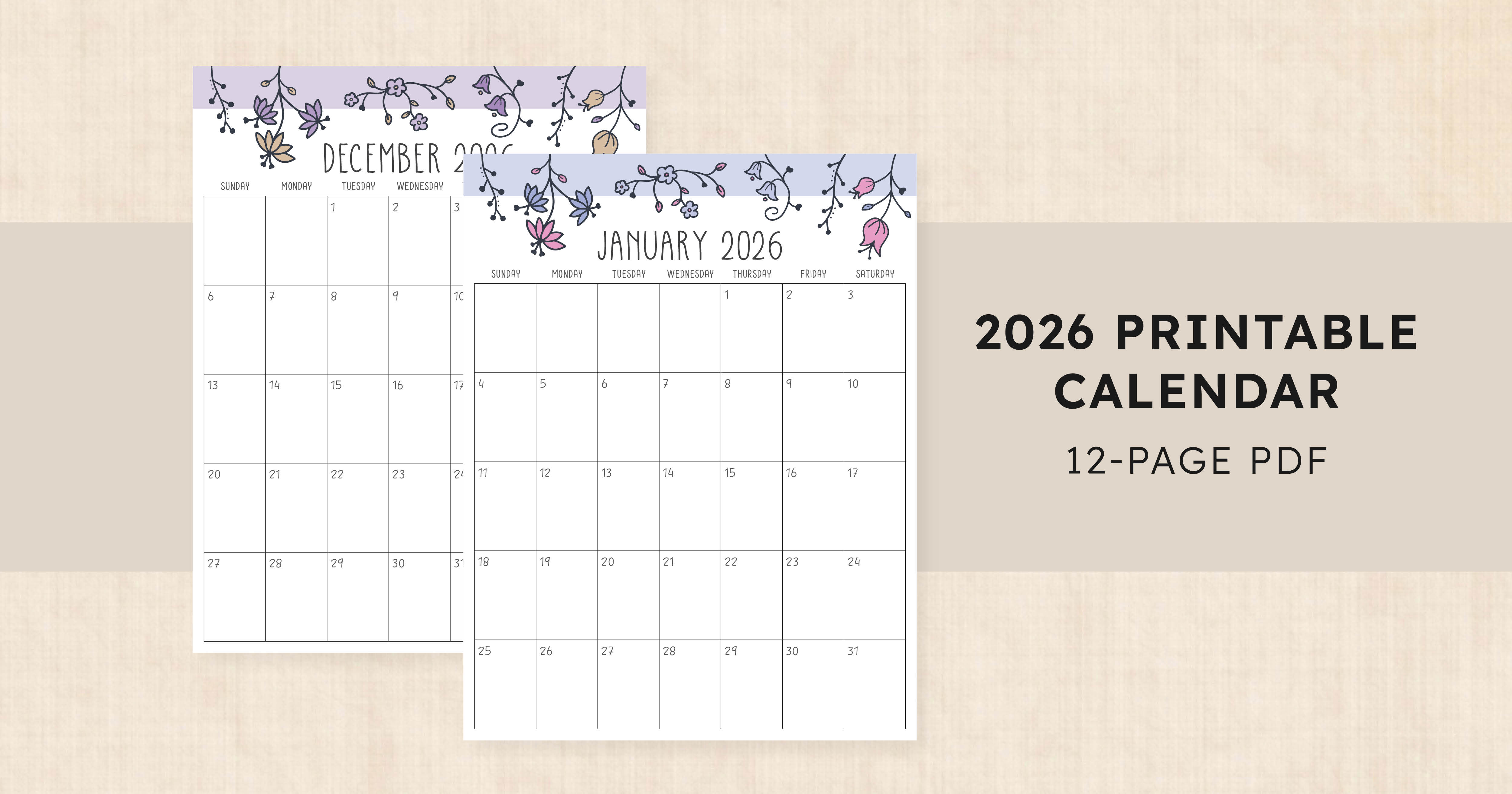 Printable 2026 Calendar · Sunlight Solace