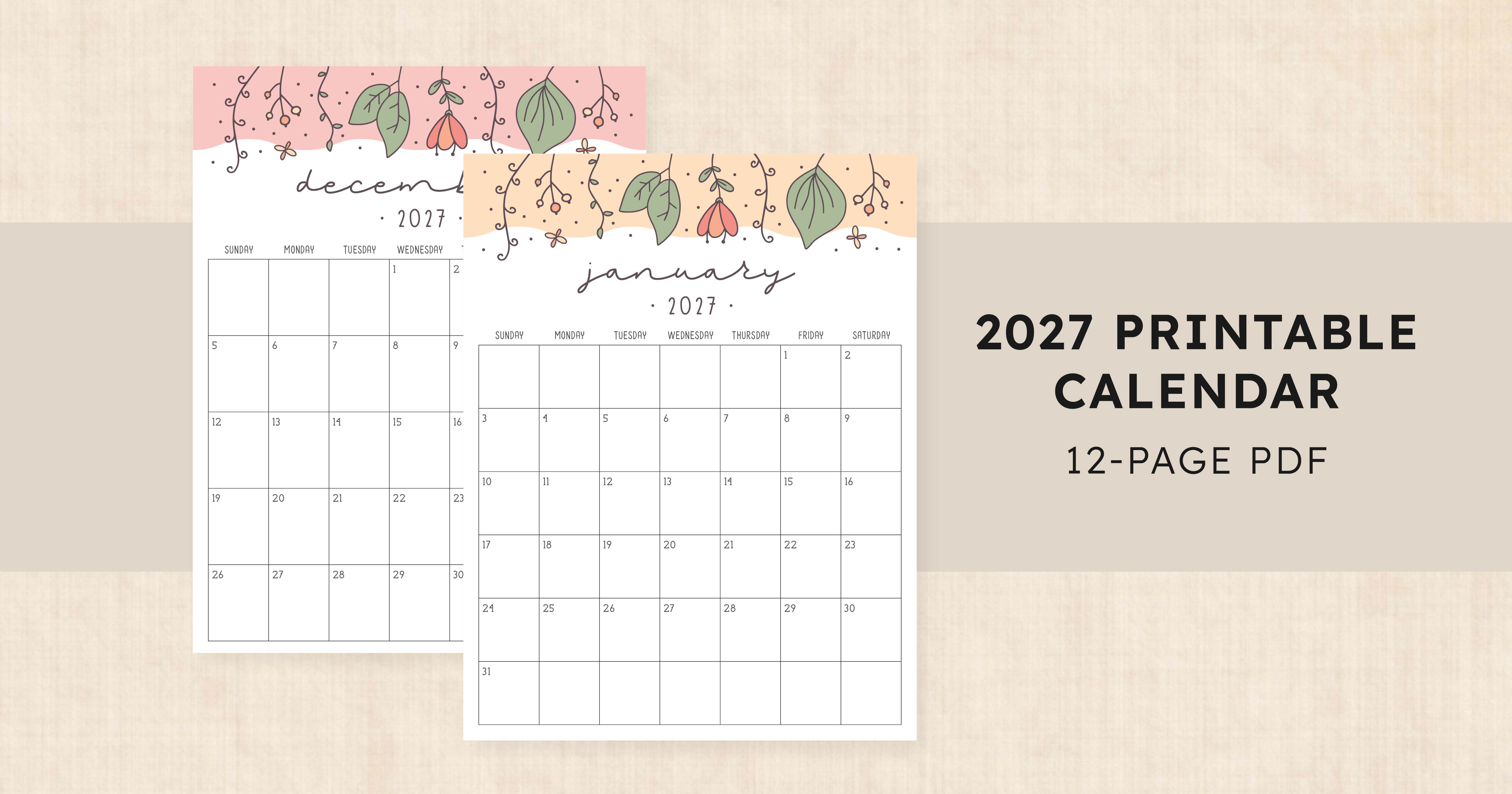 Printable 2027 Calendar · Garden Gala