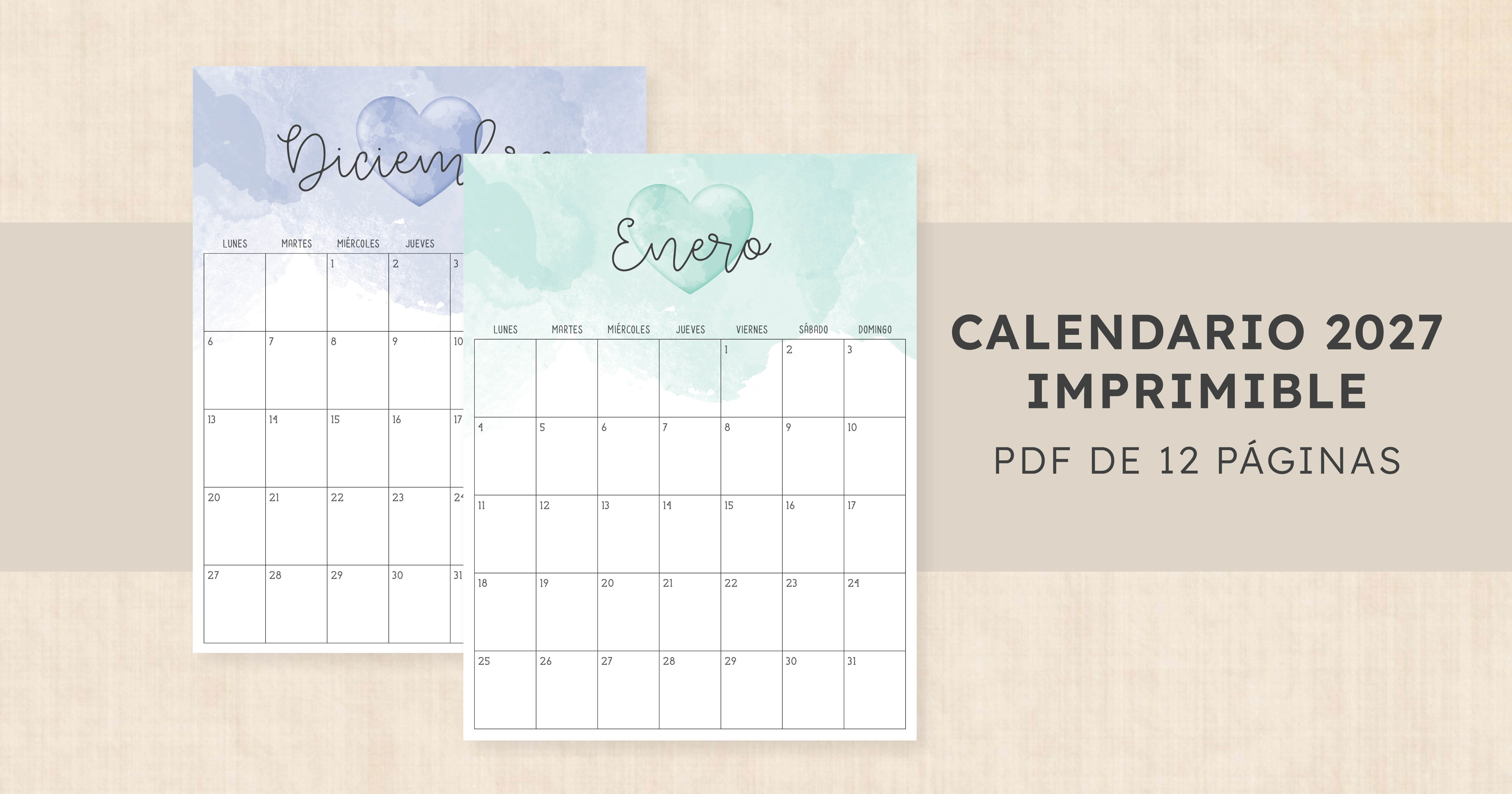 Calendario 2027 para imprimir · Colorful Crush