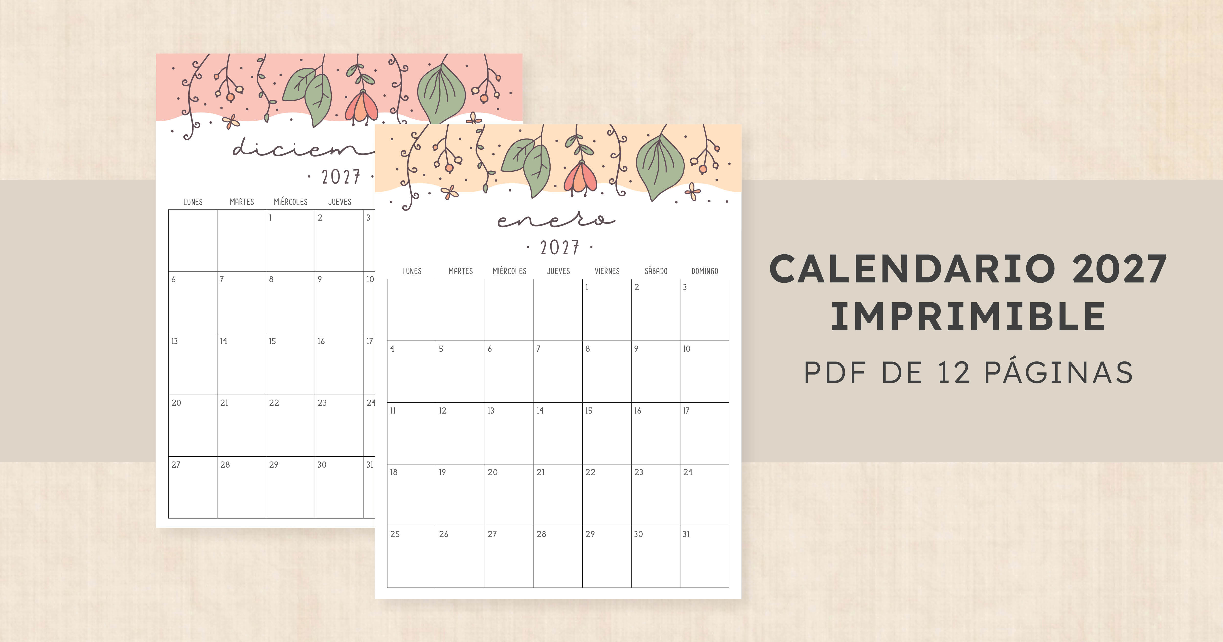 Calendario 2027 para imprimir · Garden Gala