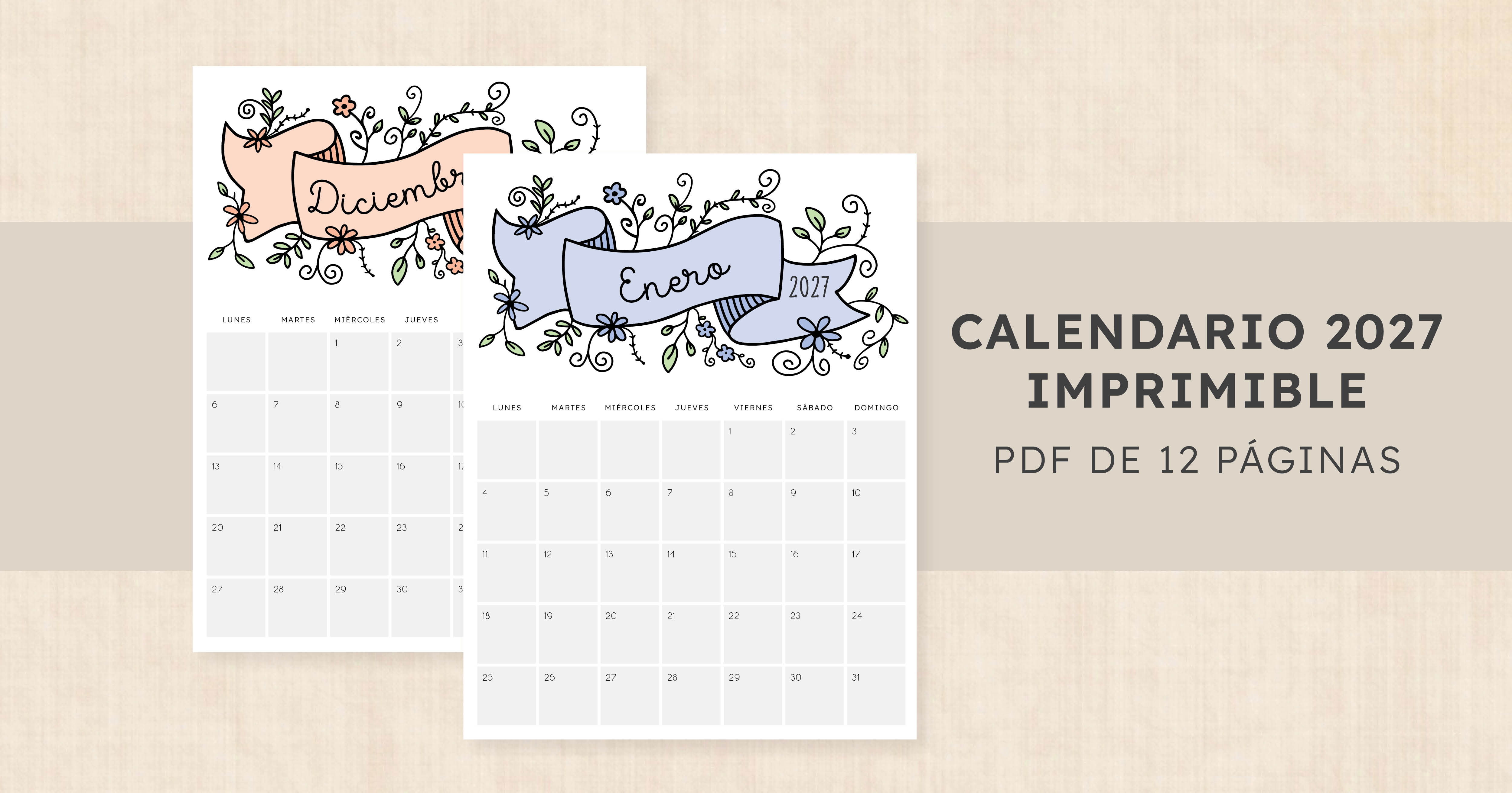 Calendario 2027 para imprimir · Lavish Lillies