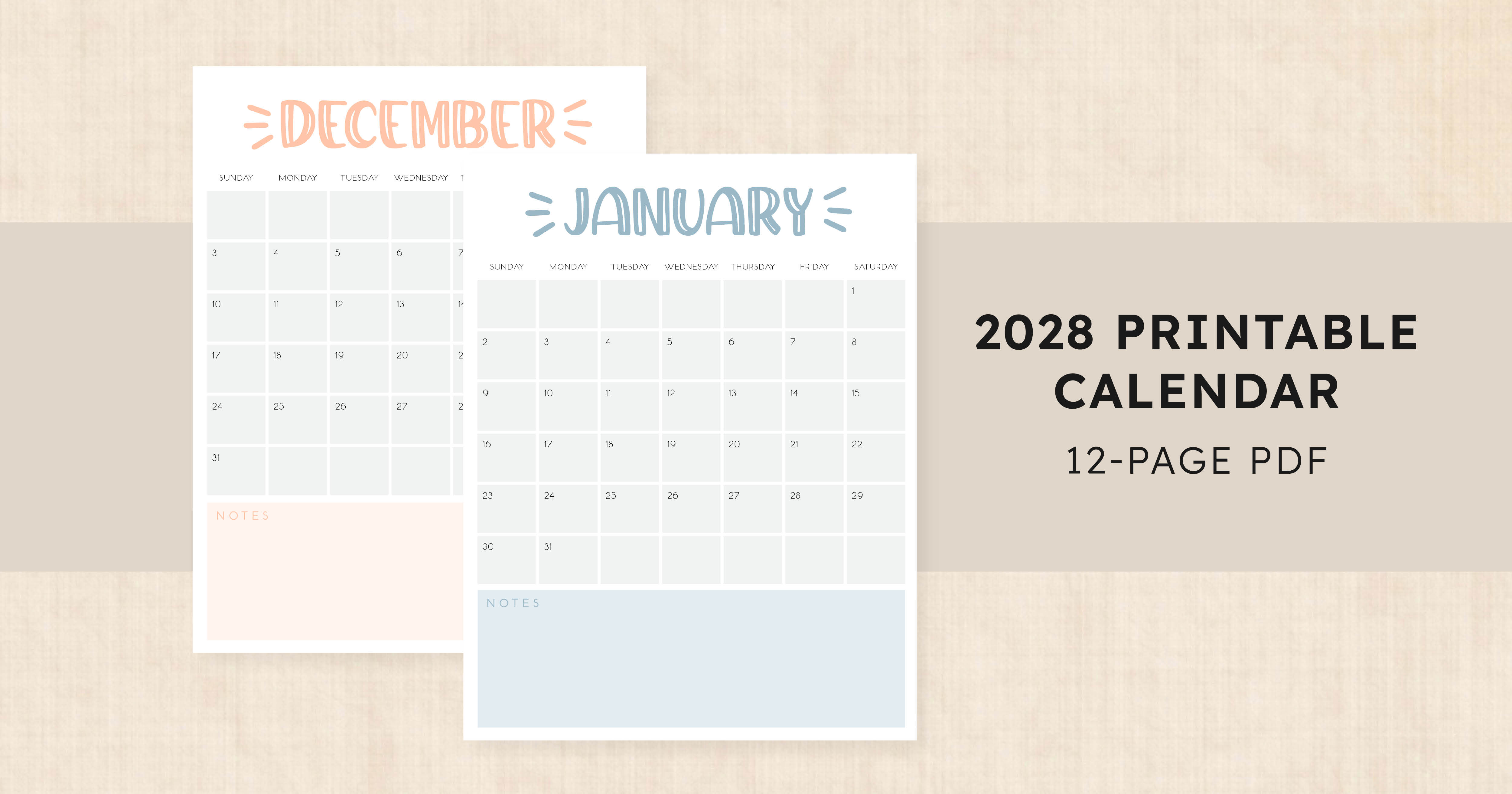 Printable 2028 Calendar · Sassy Splash