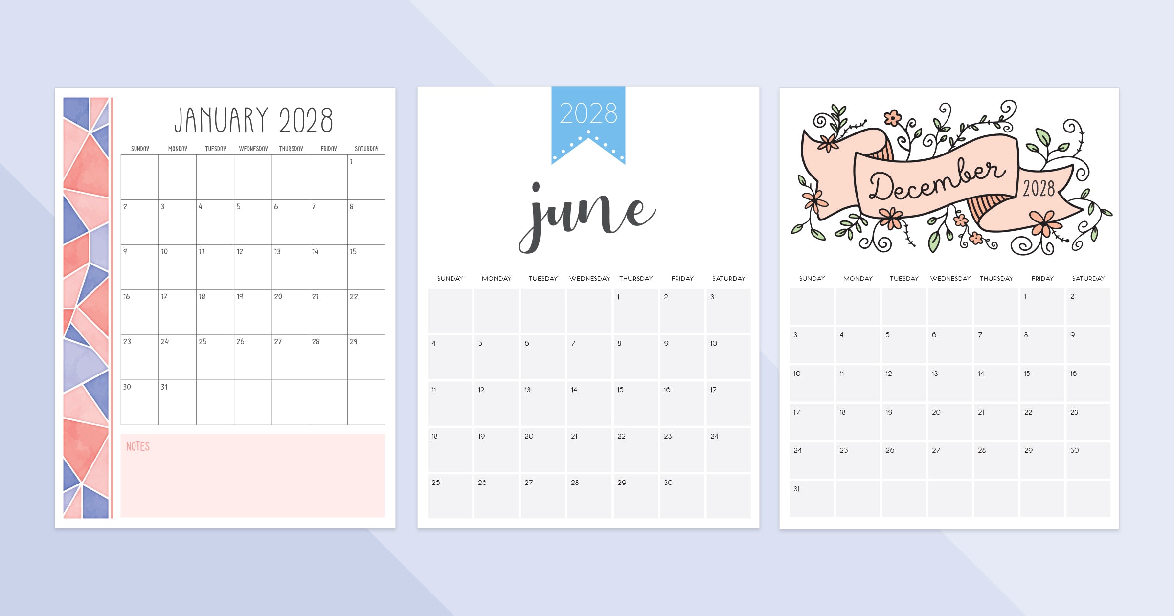 Printable 2028 Calendar | Blank Templates
