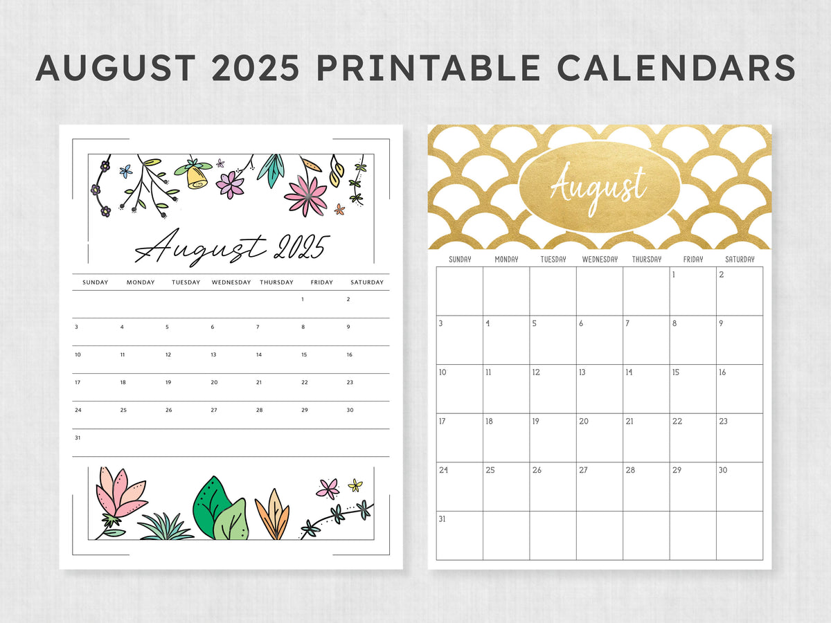 August 2025 Calendar · Printable PDF Templates