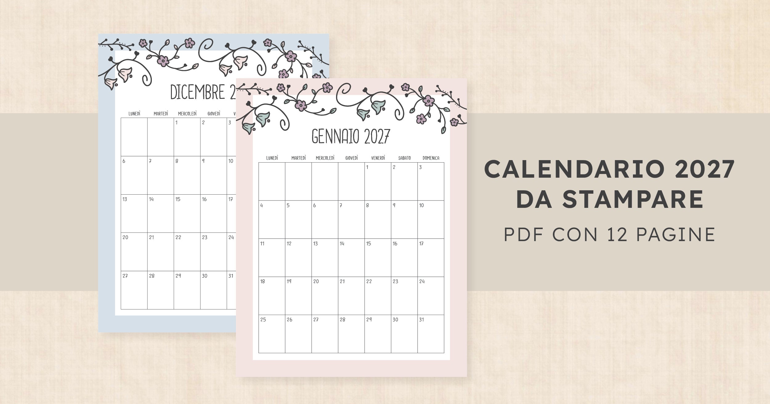 Calendario 2027 da stampare: Vintage Vines