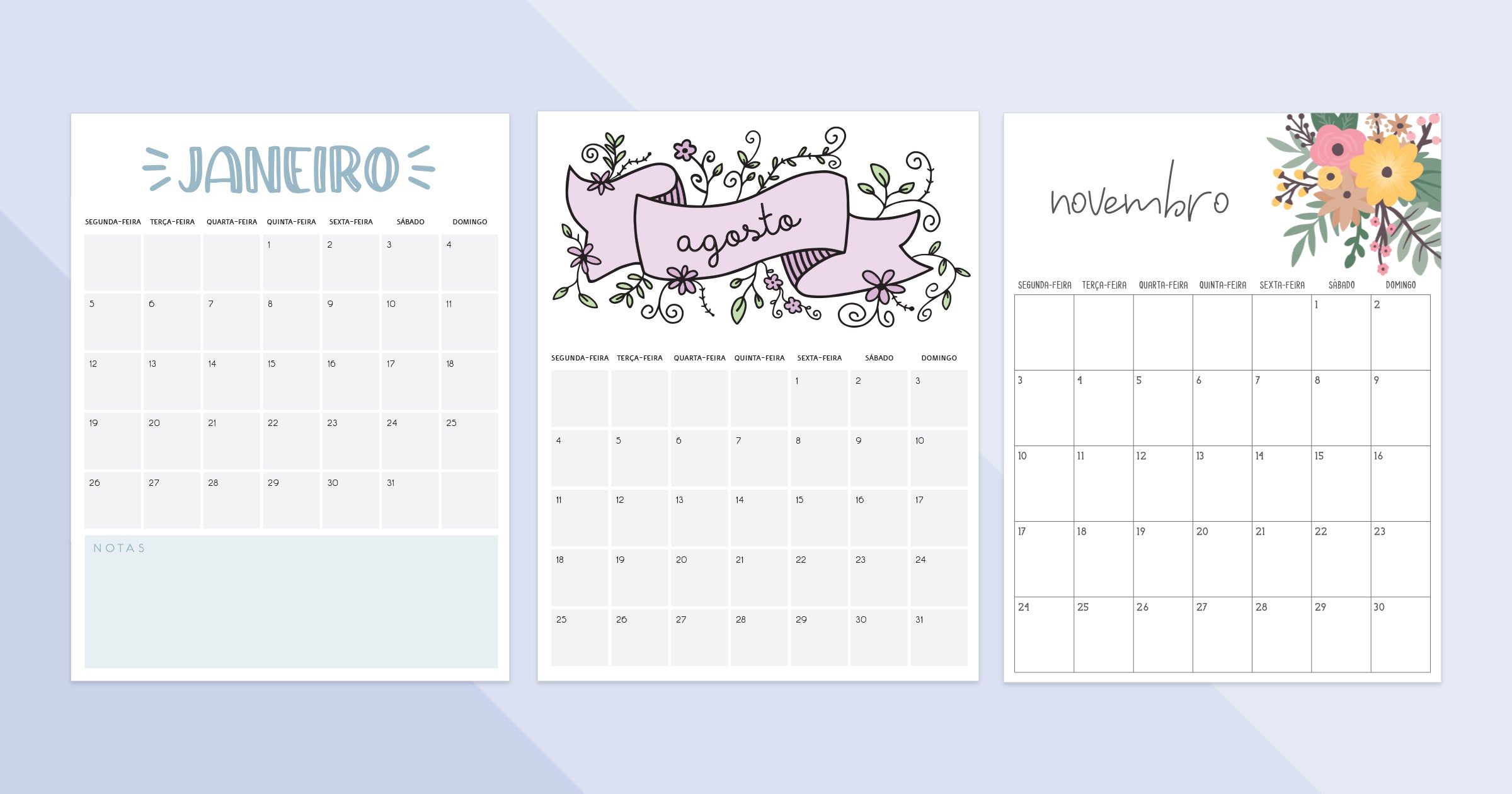 Calendário para imprimir (português) · Modelos PDF em branco