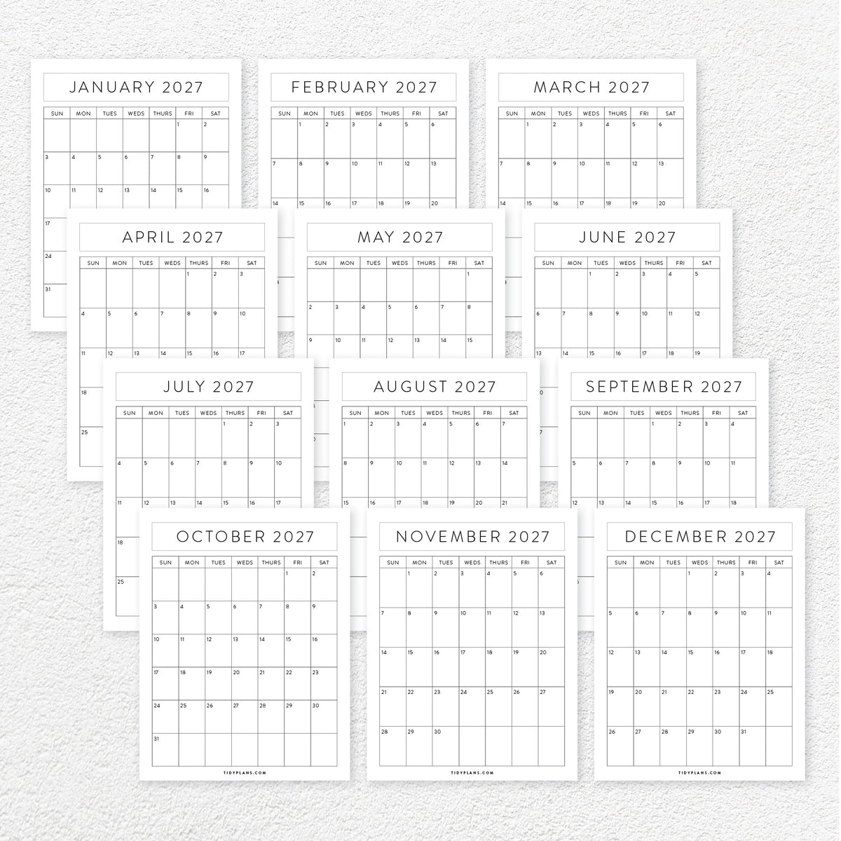 Free 2027 Calendar · Tidy Plans