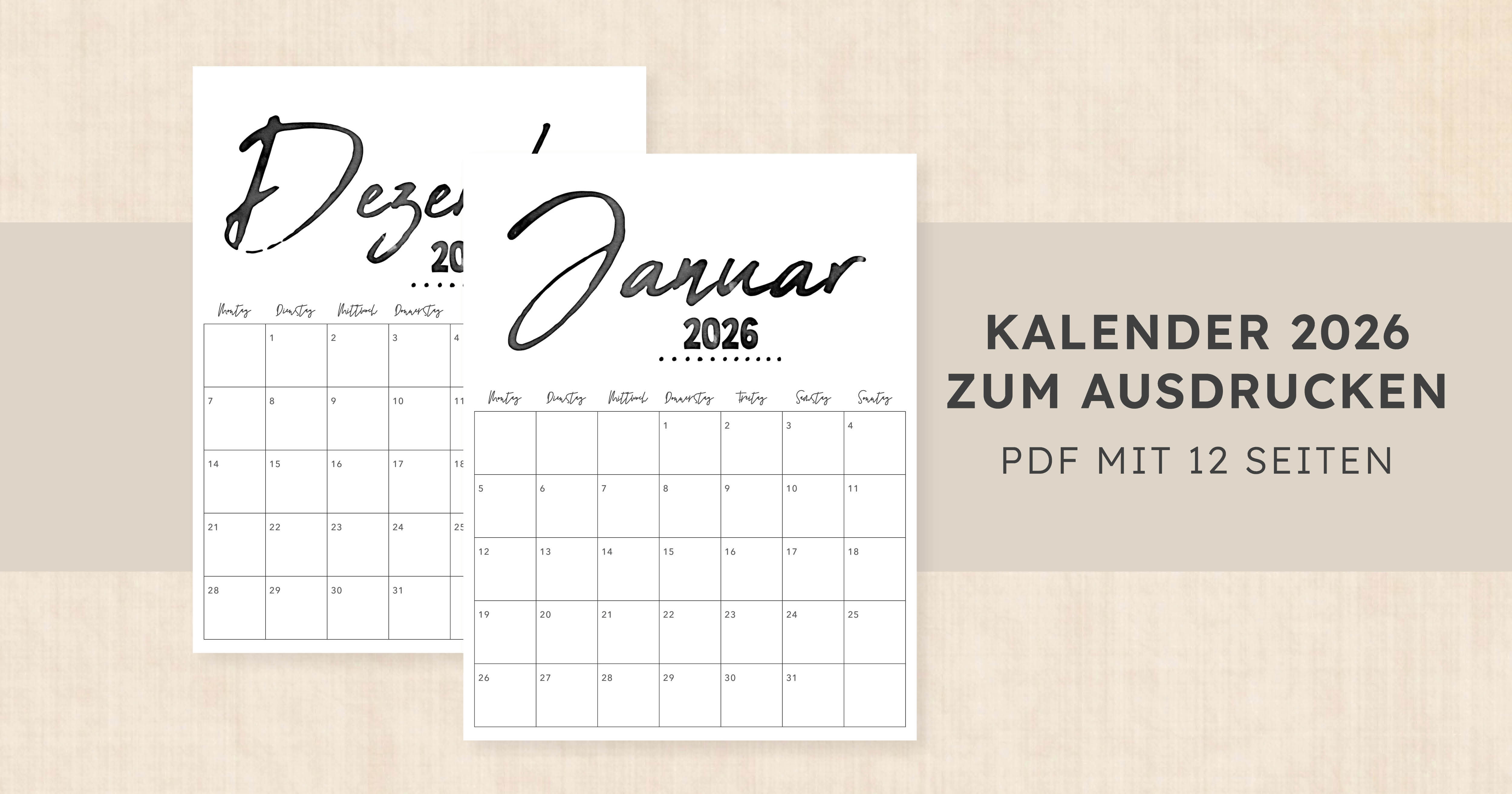 Kalender 2026 zum Ausdrucken · Zebra Zest