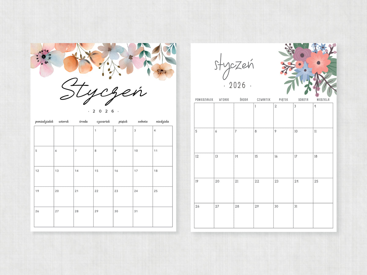 Kalendarz styczeń 2026 · Szablony PDF do wydrukowania