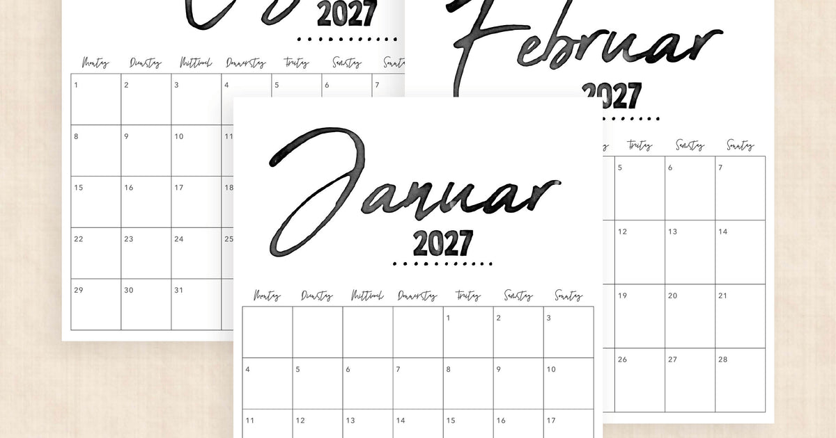 Kalender 2027 zum Ausdrucken · Zebra Zest