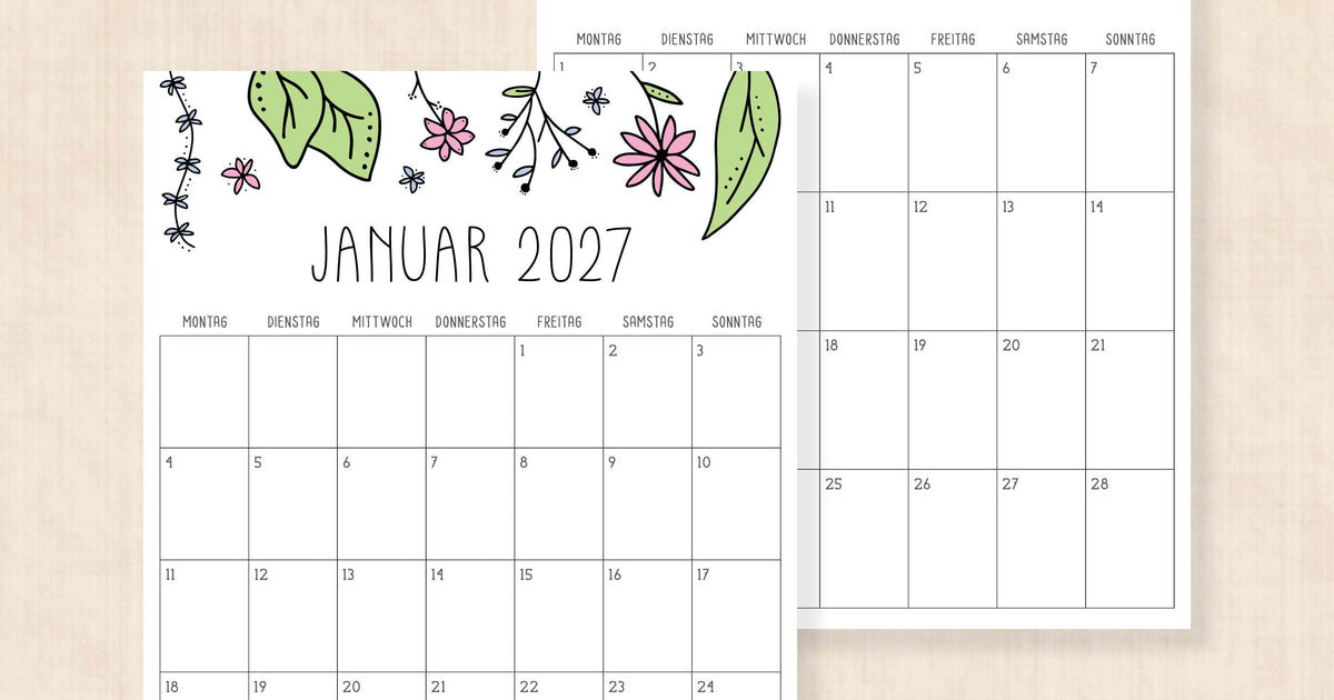 Kalender 2027 zum Ausdrucken · Rhododendron Rain