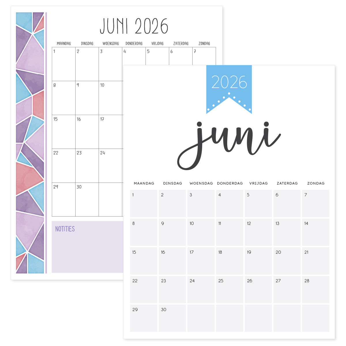 Kalender juni 2026 · PDF-sjablonen voor afdrukken