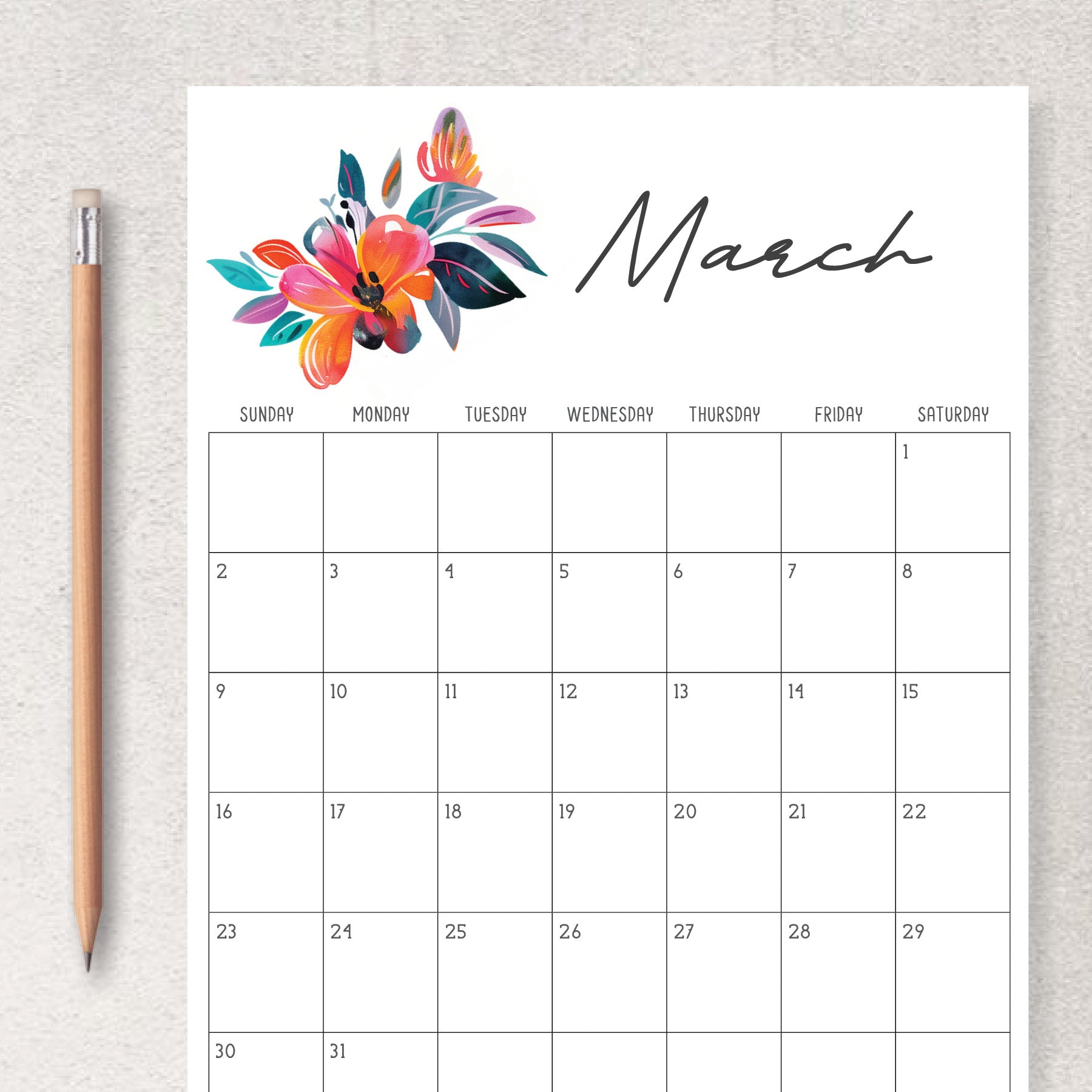 Printable Calendar · Tidy Plans