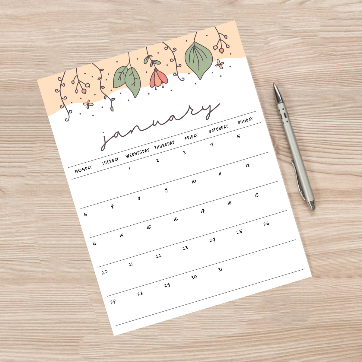 Printable Calendar · Tidy Plans