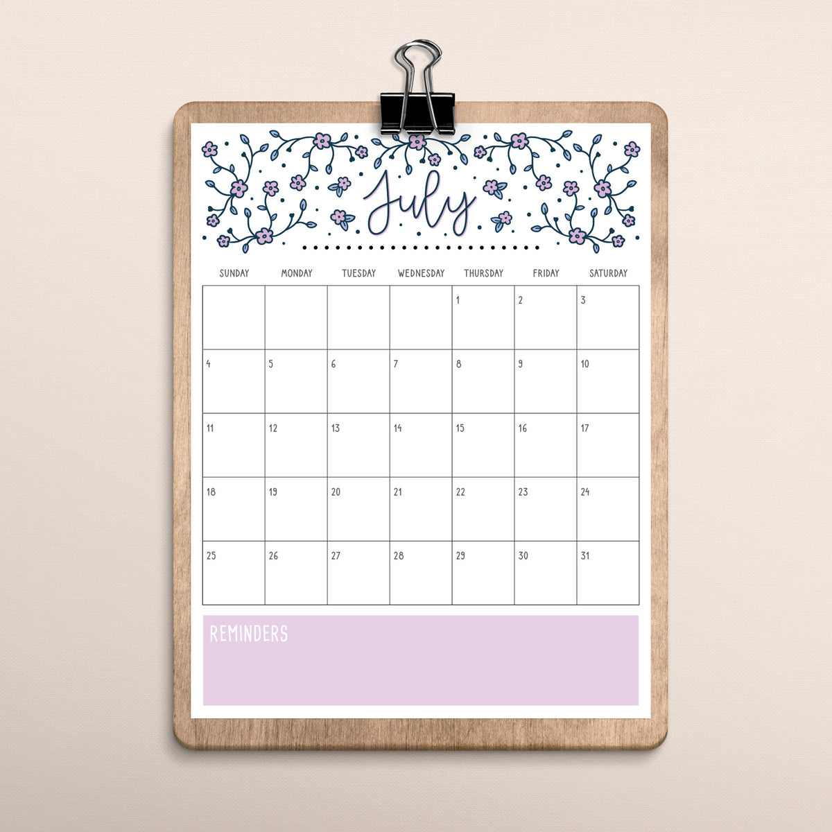 Printable Calendar · Tidy Plans