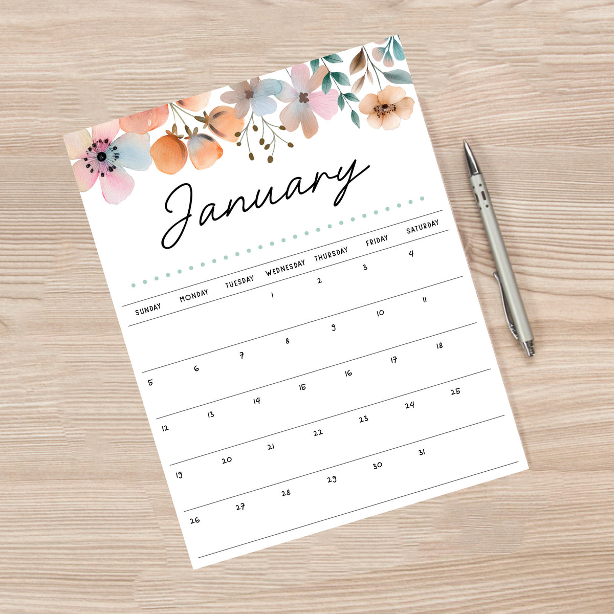 Printable Calendar · Tidy Plans