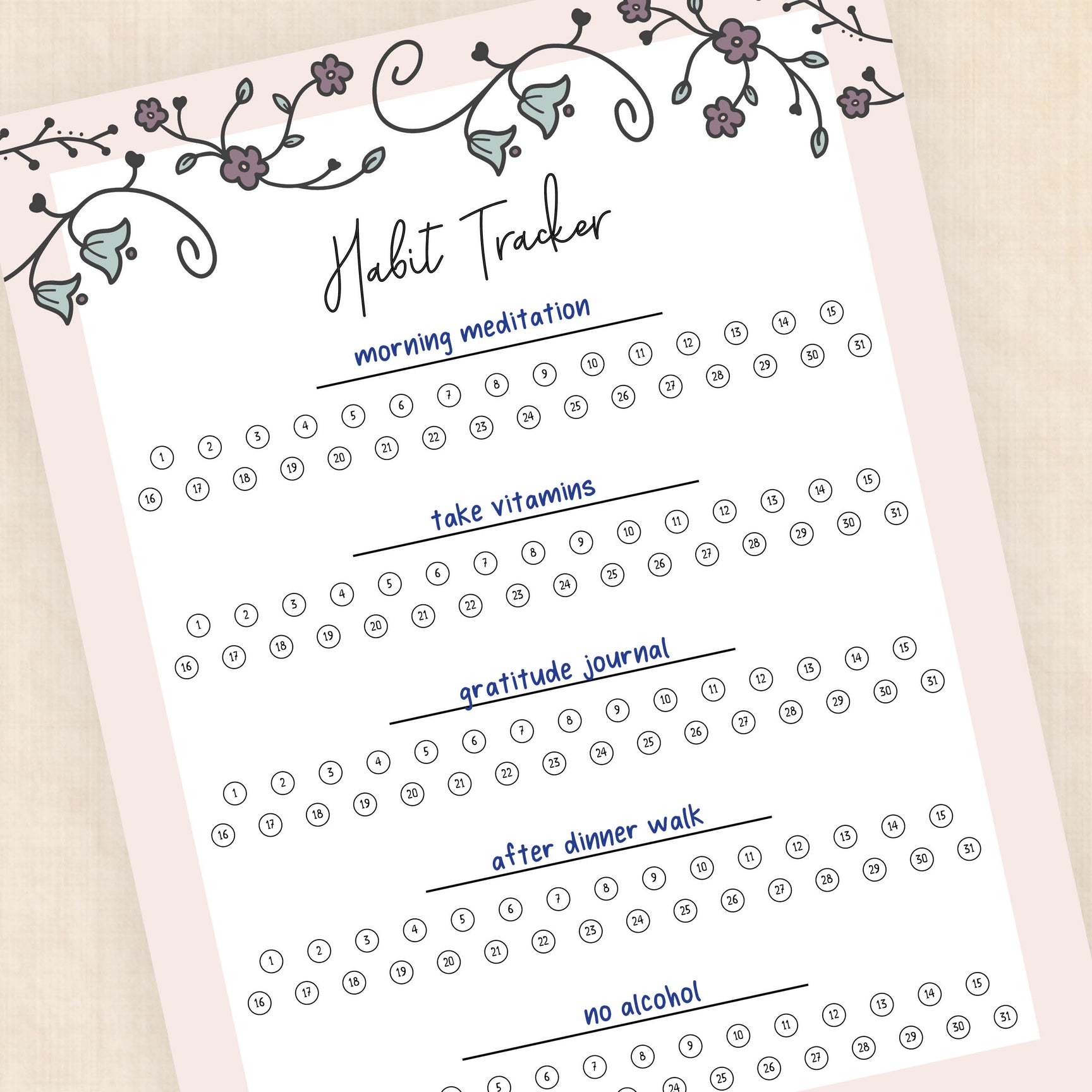 Habit Tracker Printable · Vintage Vines